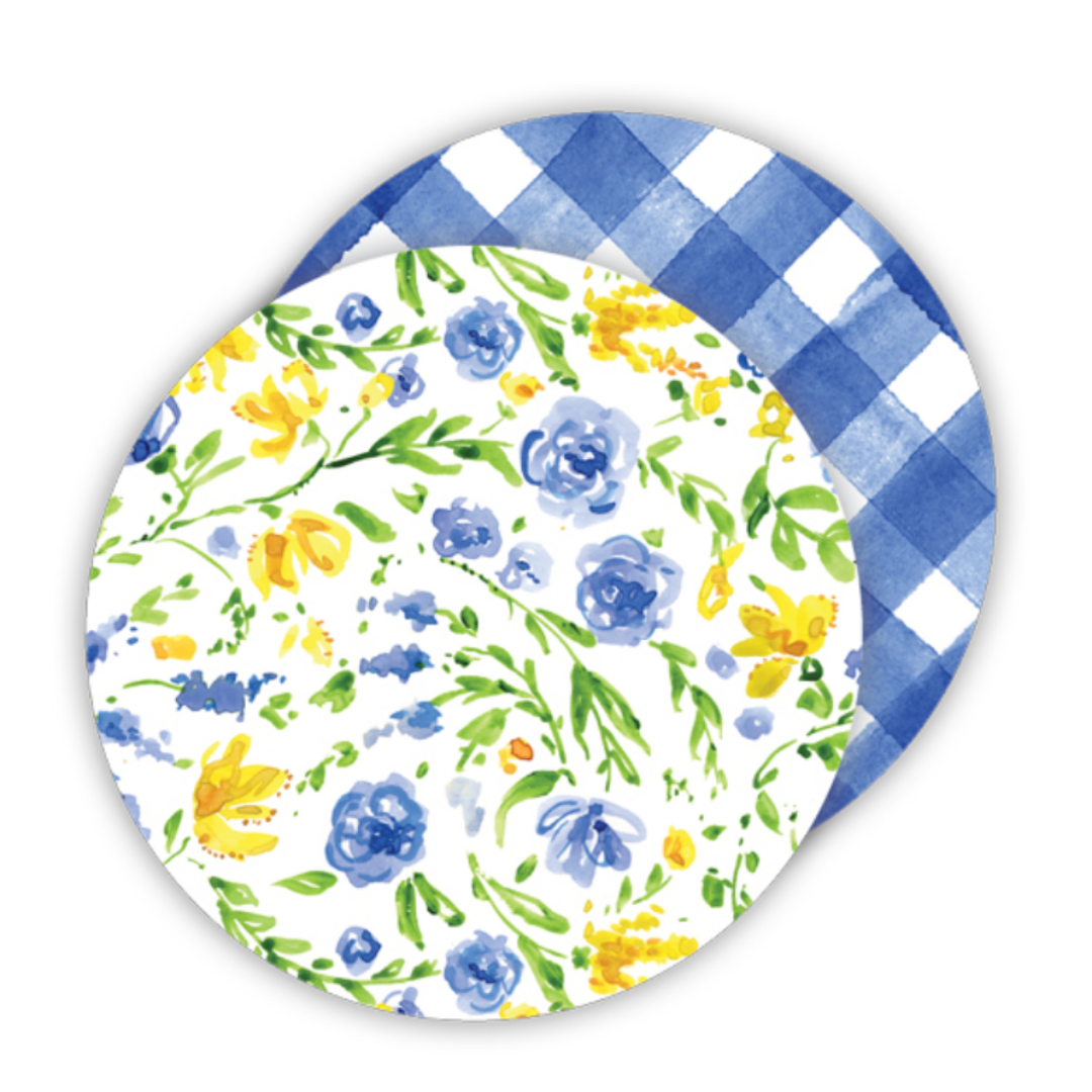 Blue Floral and Buffalo Check Round Coaster Set | Marketplace at The Abbey